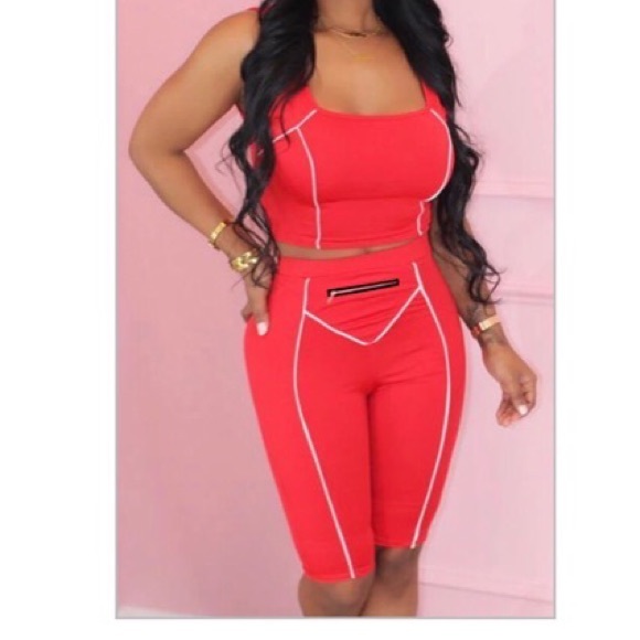 Shorts | Womens Redwhite Two Piece Bermuda Short Set | Poshmark